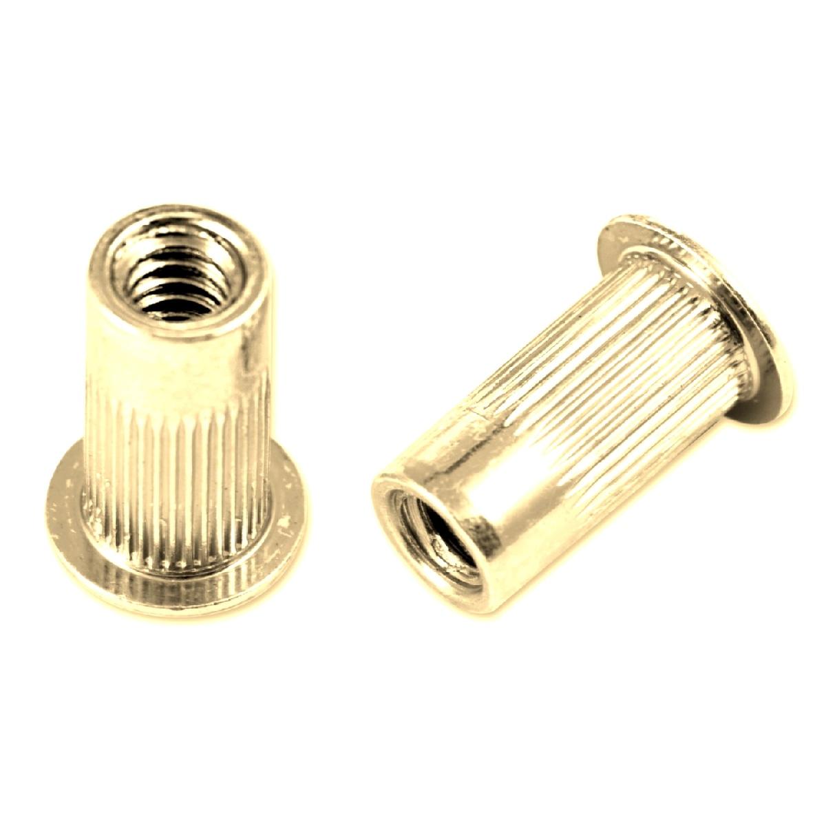 Rivnut Insert, MLR Series, Ribbed, Steel, Large Flange, Standard Thread